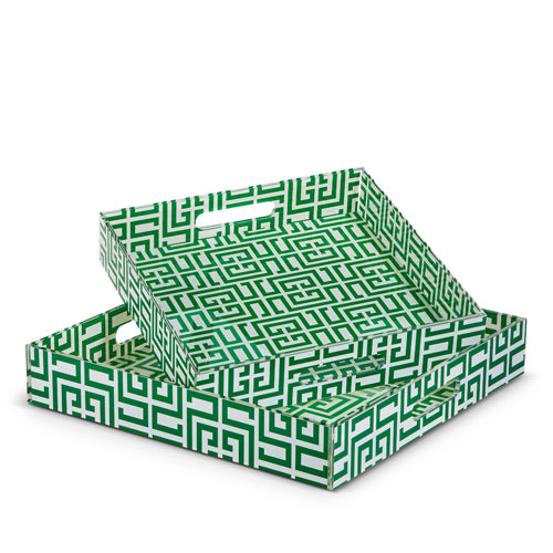 Green and White Greek Key Acrylic Trays 14" Set of 2 – William Glen